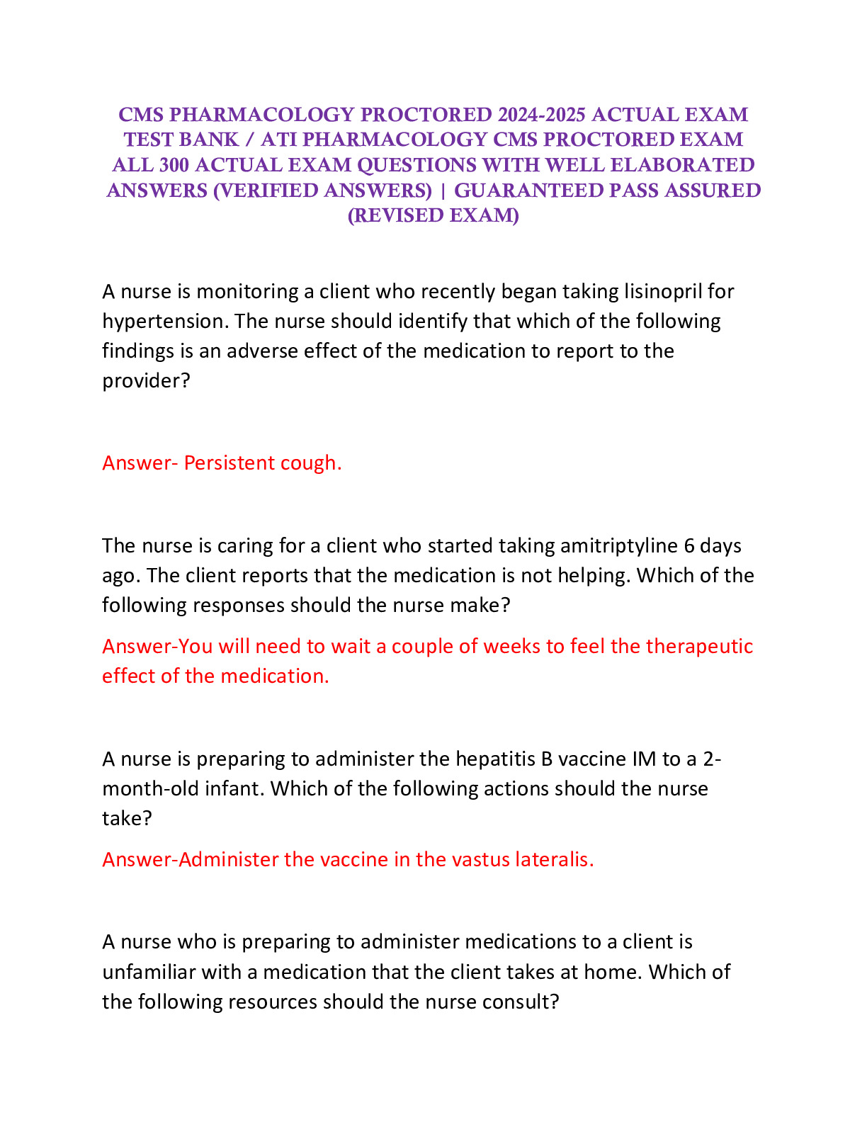CMS PHARMACOLOGY PROCTORED 2024-2025 ACTUAL EXAM TEST BANK / ATI ... CMS PHARMACOLOGY PROCTORED 2024-2025 ACTUAL EXAM TEST BANK / ATI ...