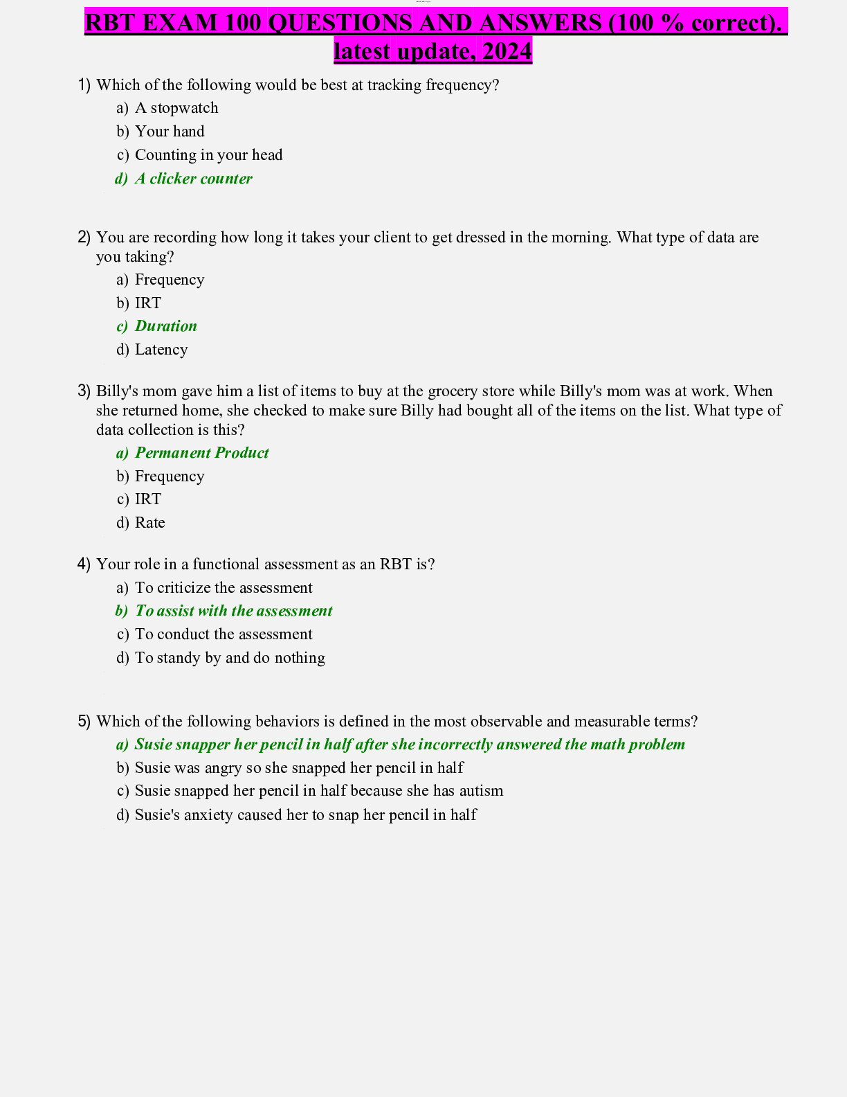 RBT EXAM 100 QUESTIONS AND ANSWERS (100 % correct). latest update, 2024 ...