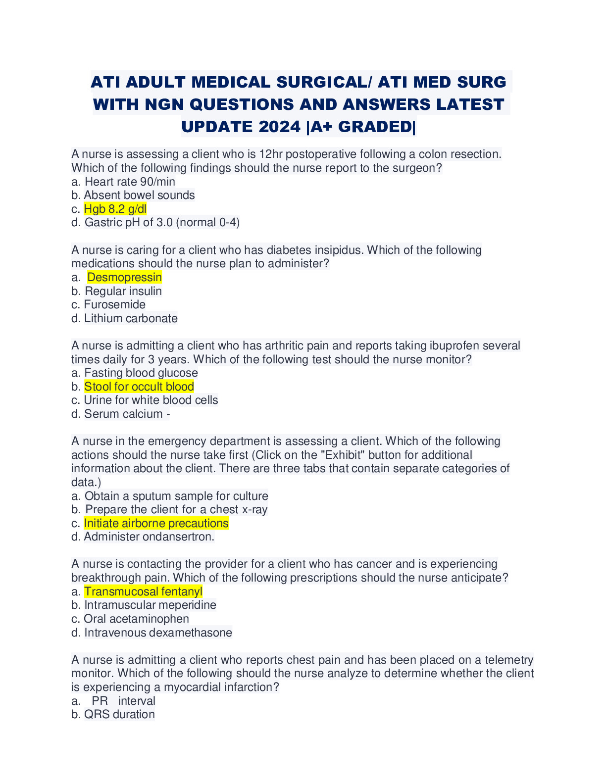 ATI ADULT MEDICAL SURGICAL/ ATI MED SURG WITH NGN QUESTIONS AND ANSWERS ...