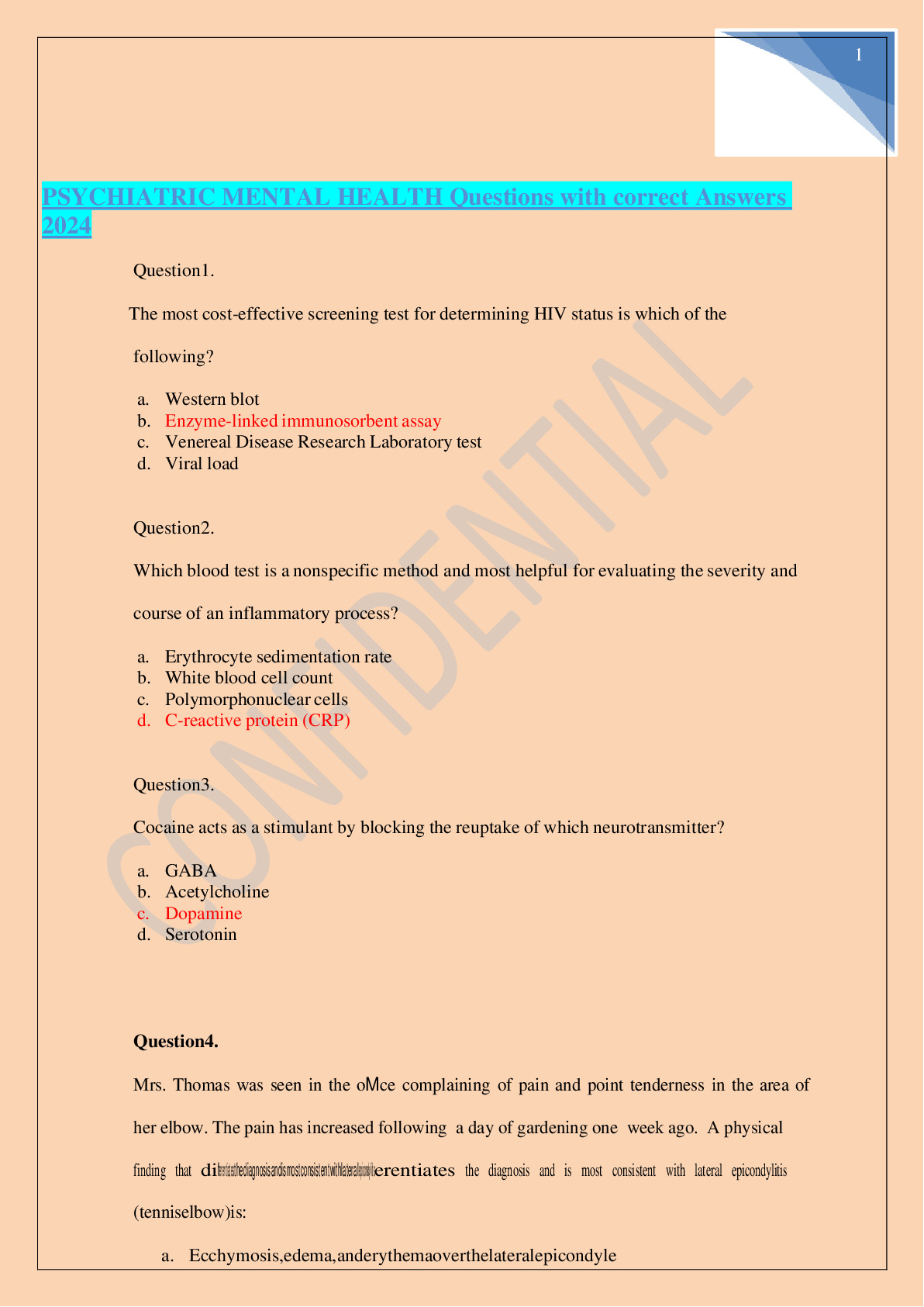 PSYCHIATRIC MENTAL HEALTH Questions with correct Answers 2024 - DocMerit