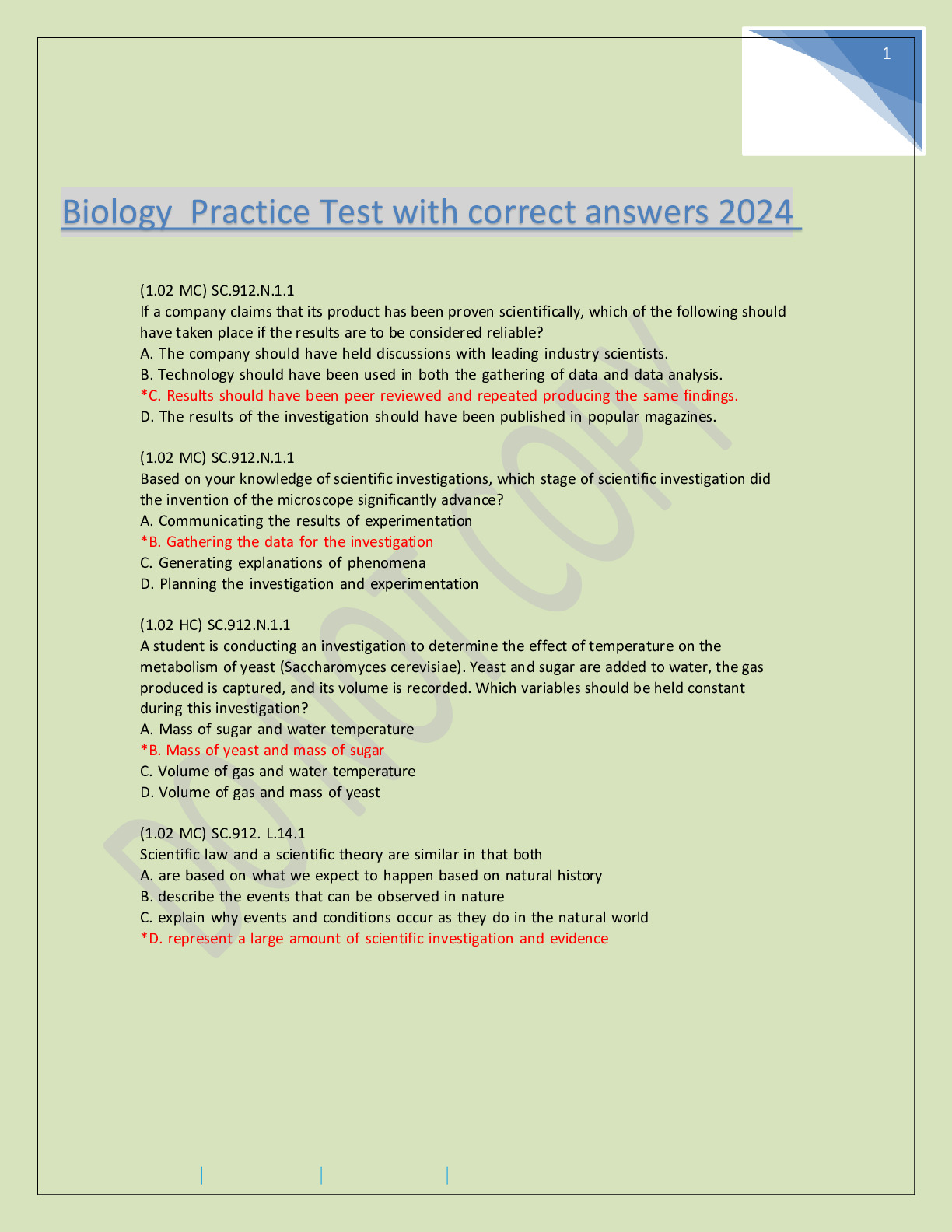 Biology Practice Test with correct answers 2024 .pdf - DocMerit