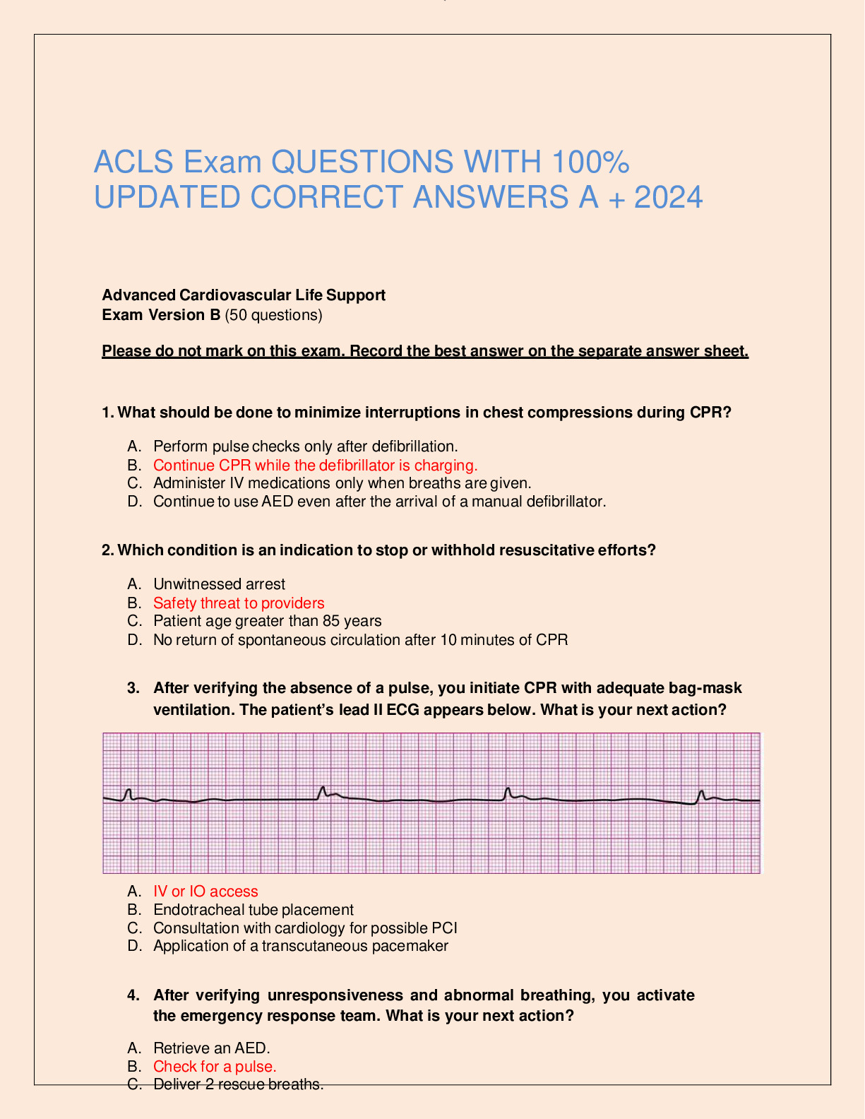 ACLS Exam QUESTIONS WITH 100% UPDATED CORRECT ANSWERS A + 2024 - DocMerit