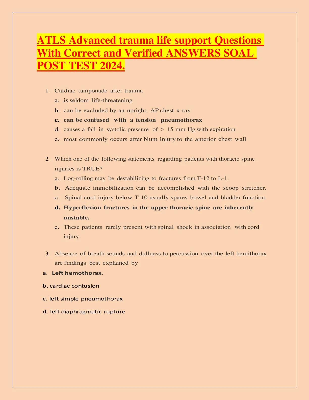 ATLS Advanced trauma life support Questions With Correct and Verified ...