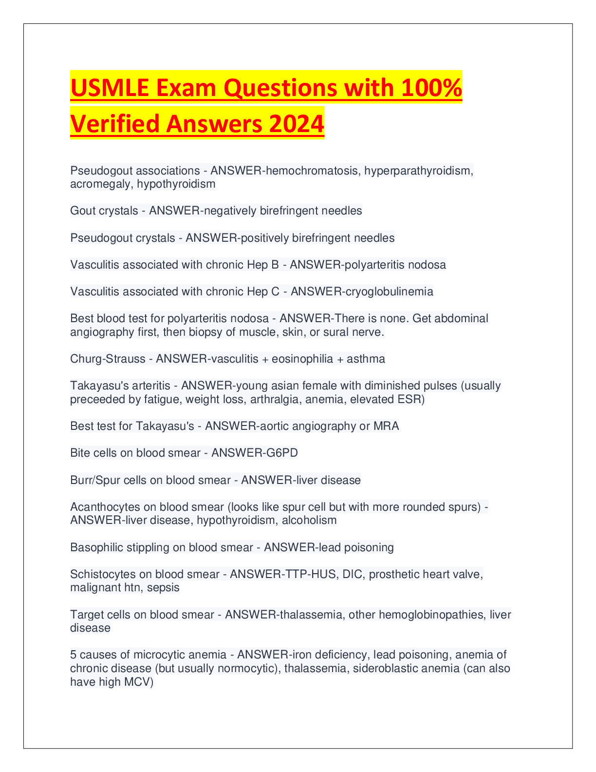 USMLE Exam Questions with 100- Verified Answers 2024.pdf - DocMerit