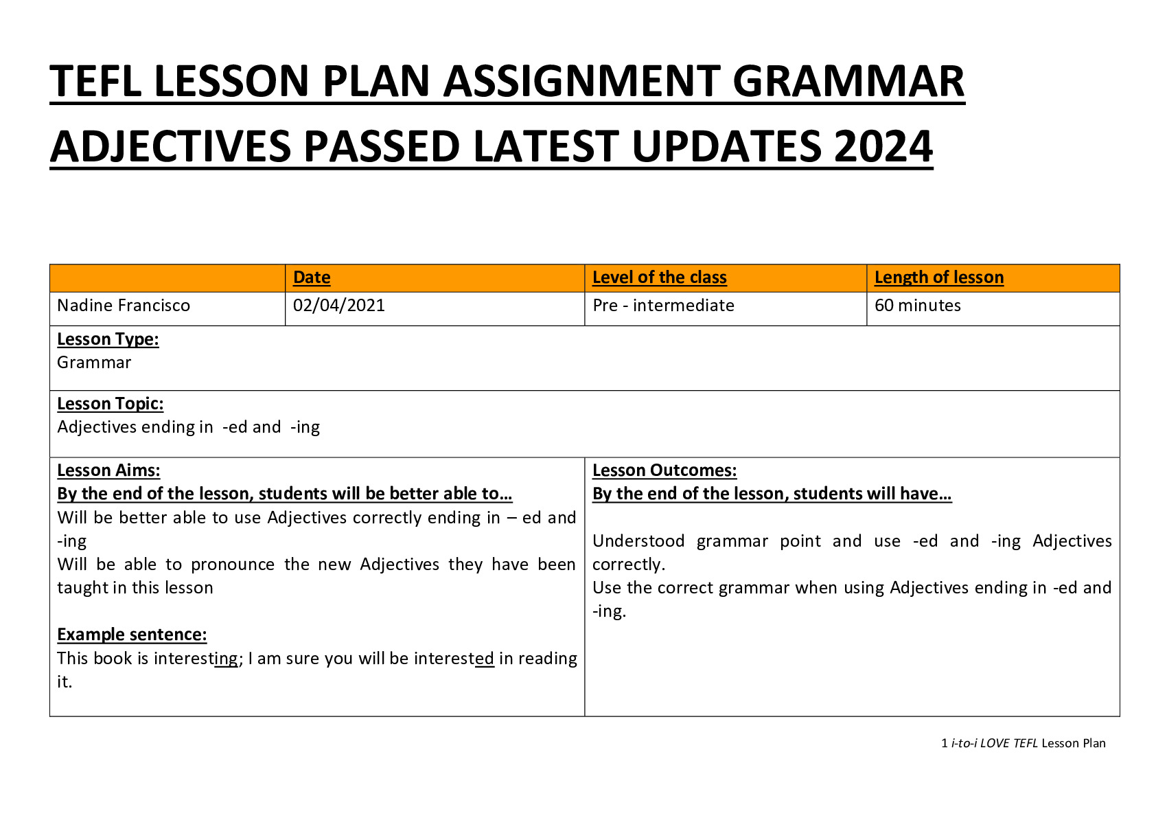 TEFL LESSON PLAN ASSIGNMENT GRAMMAR ADJECTIVES PASSED LATEST UPDATES ... TEFL LESSON PLAN ASSIGNMENT GRAMMAR ADJECTIVES PASSED LATEST UPDATES ...