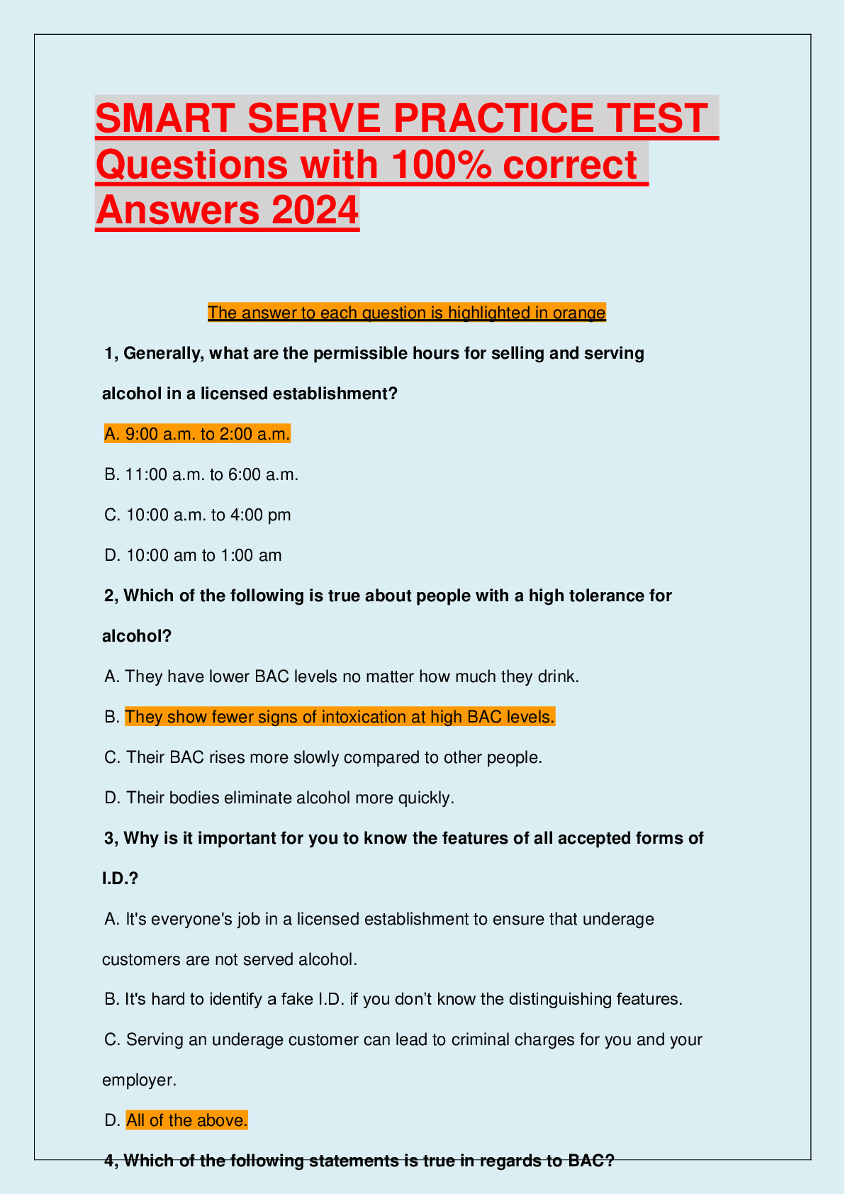 SMART SERVE PRACTICE TEST Questions with 100- correct Answers 2024 ...