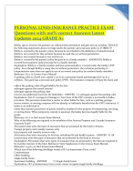 PERSONAL LINES INSURANCE PRACTICE EXAM Questions with 100% correct ...