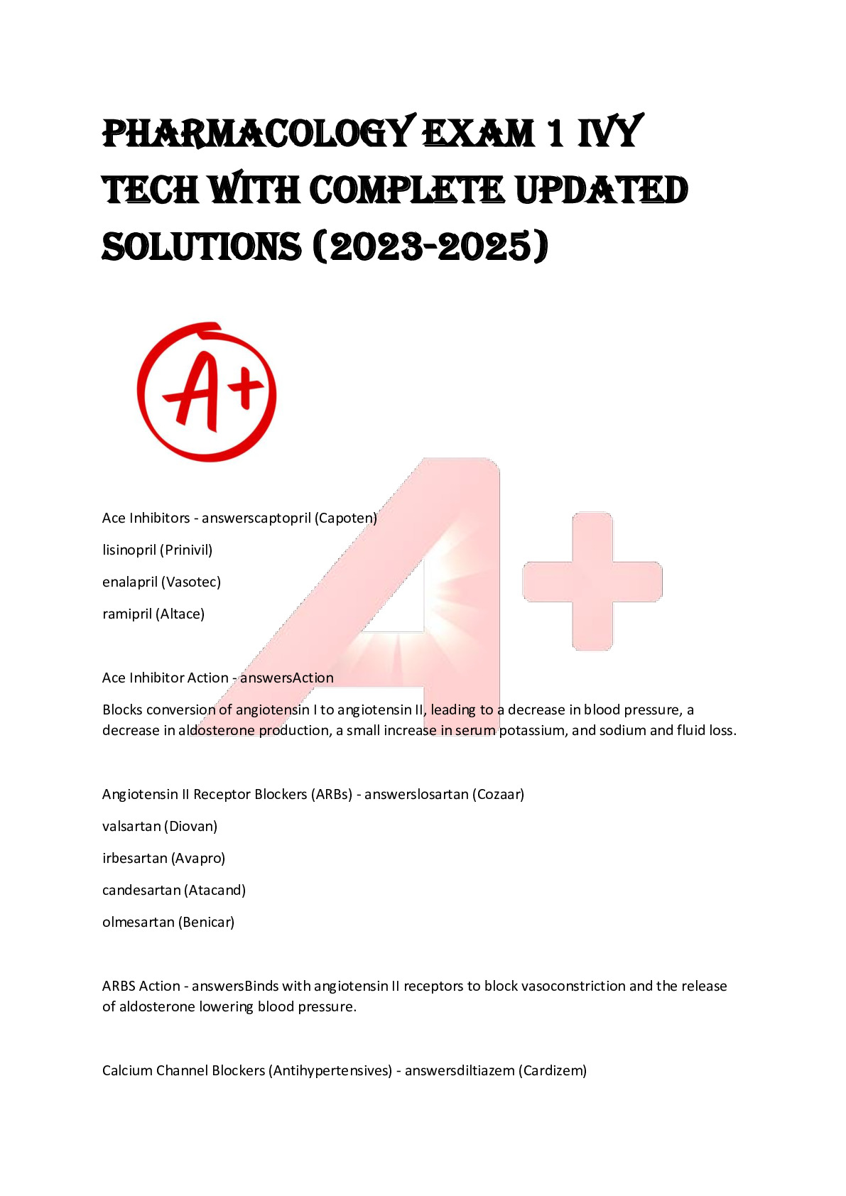 Pharmacology Exam 1 Ivy Tech With complete updated solutions (2023-2025 ...