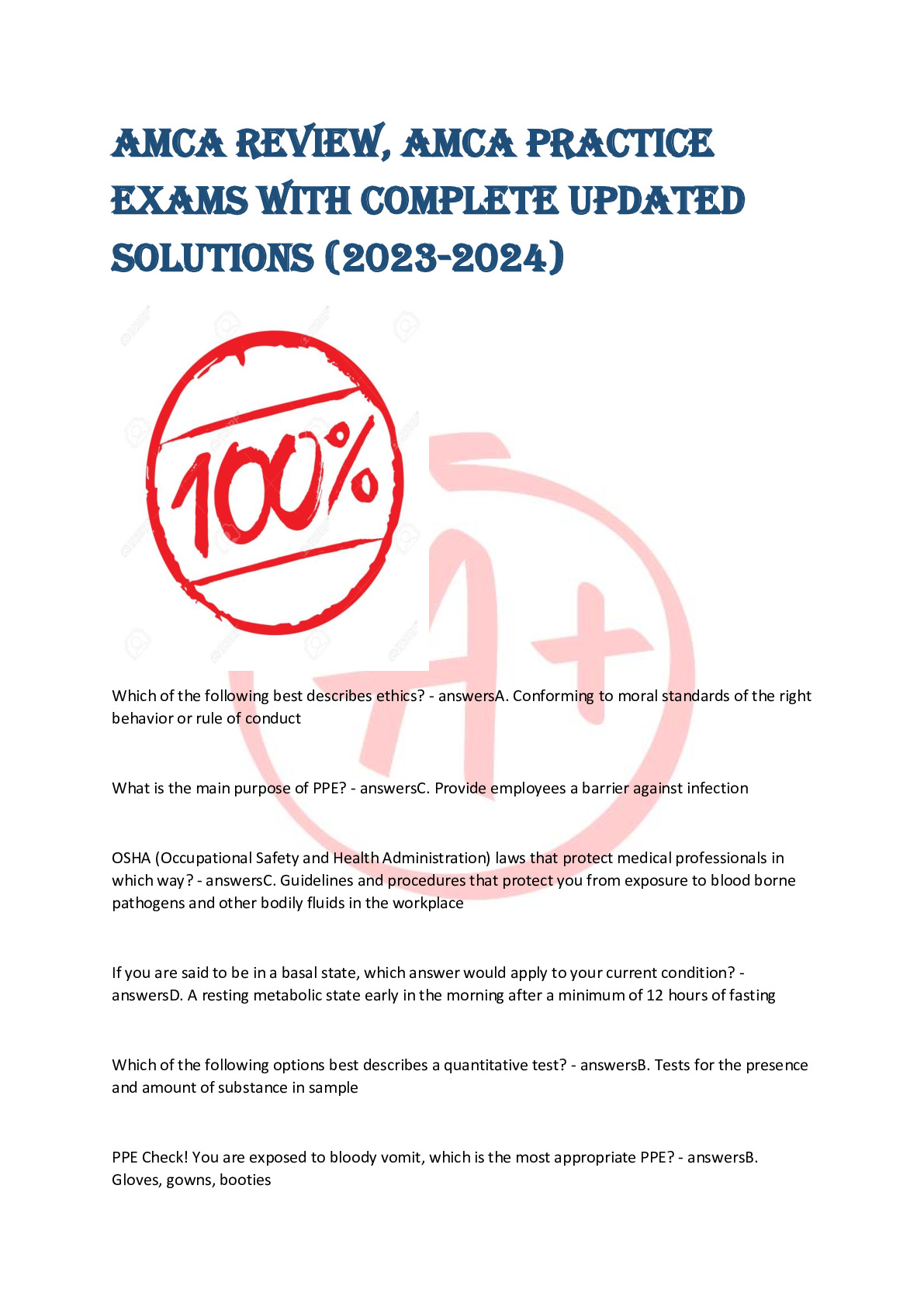 AMCA Review, AMCA practice exams with complete updated solutions (2023 ...