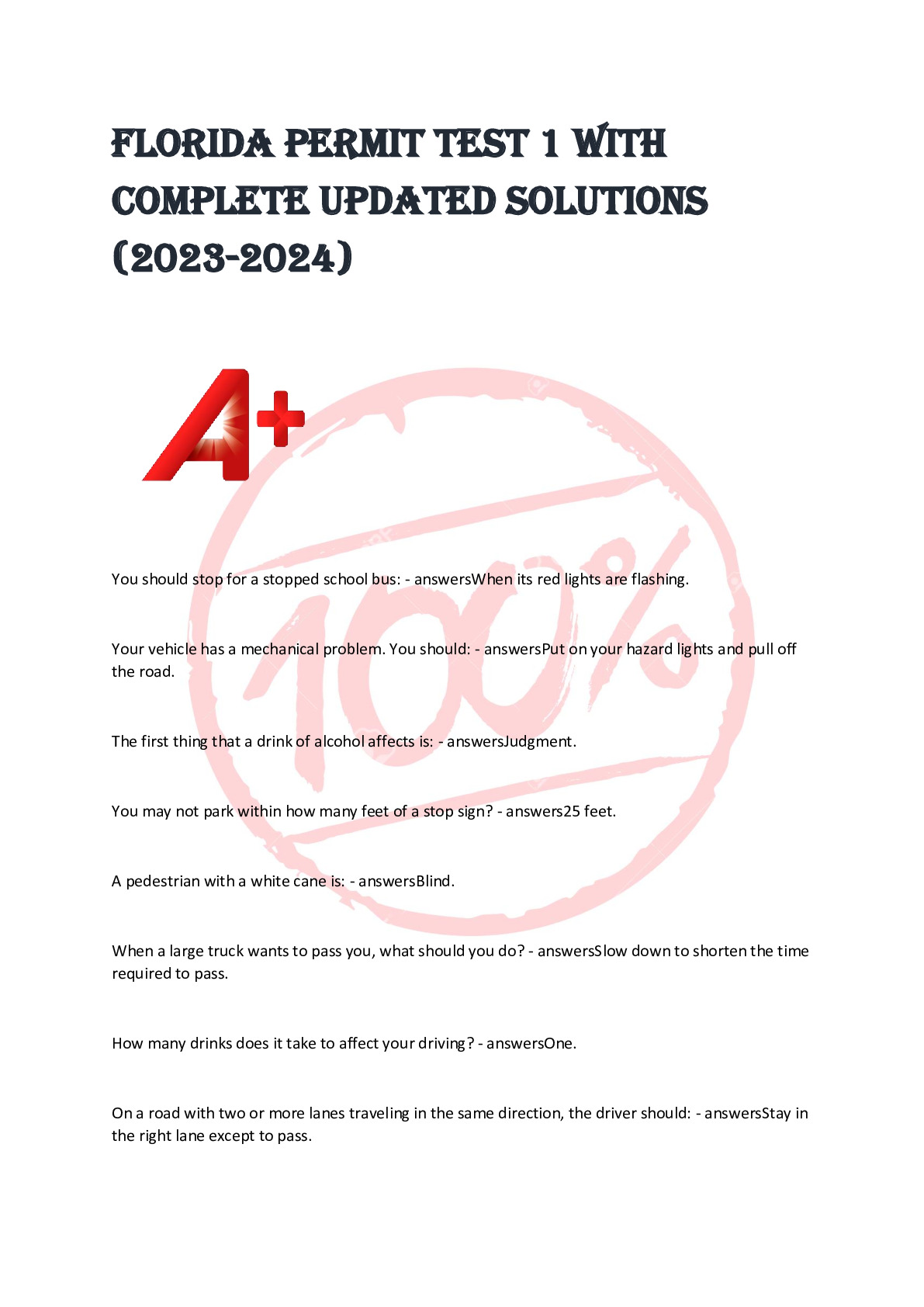 Florida Public Adjuster State Test (2023 – 2024) Complete Solutions ...