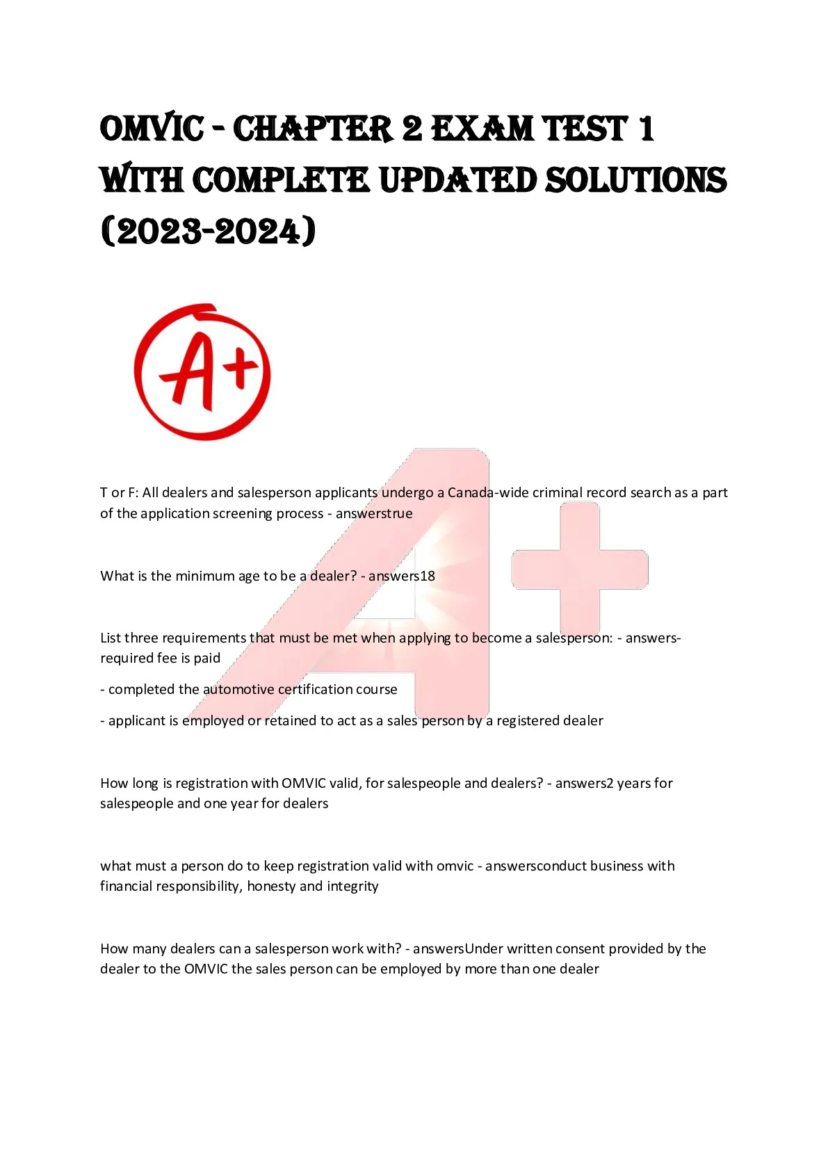 OMVIC - Chapter 2 Exam Test 1 with complete updated solutions (2023 ...