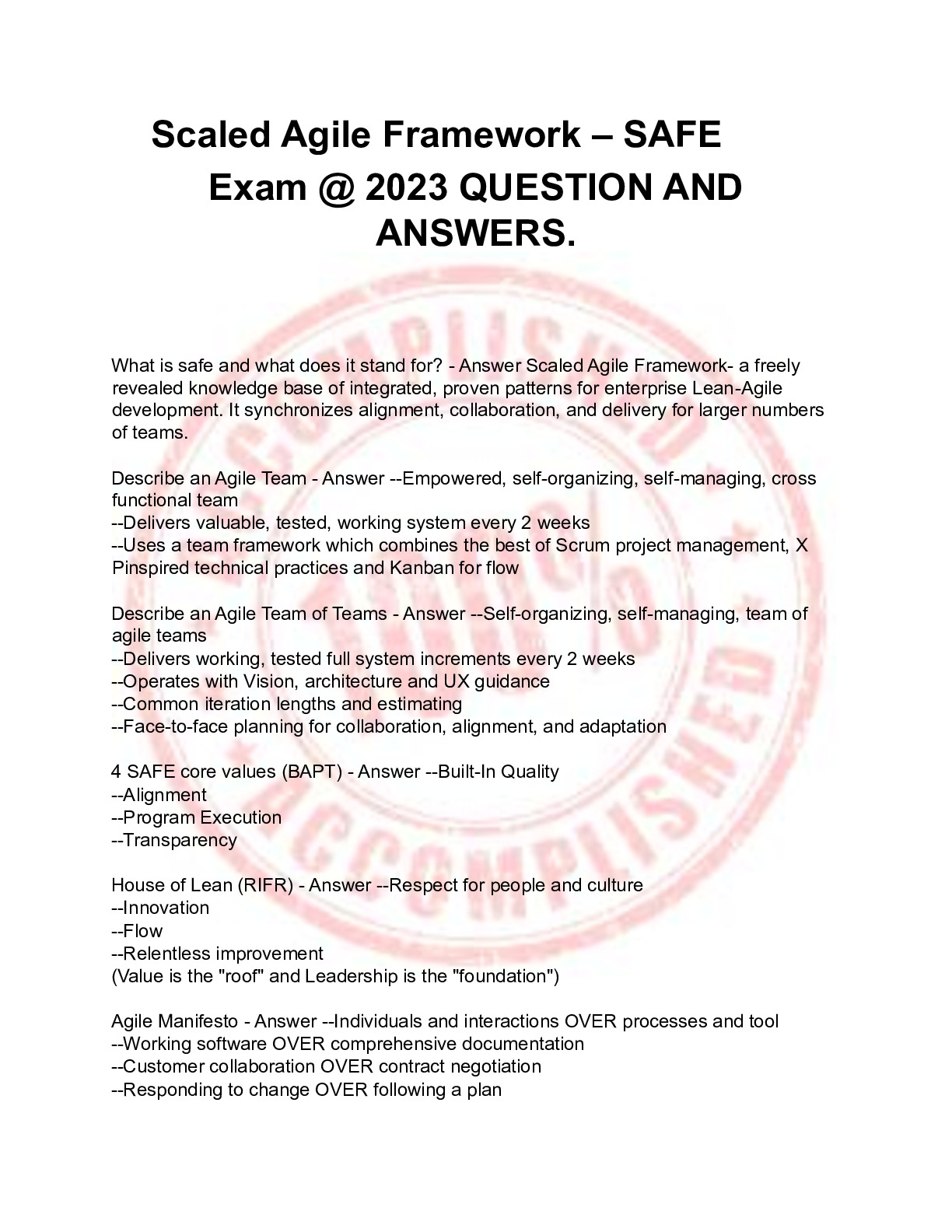 Scaled Agile Framework Safe 5 0 Scrum Master Ssm Quiz 4 Version 2 Questions And Answers