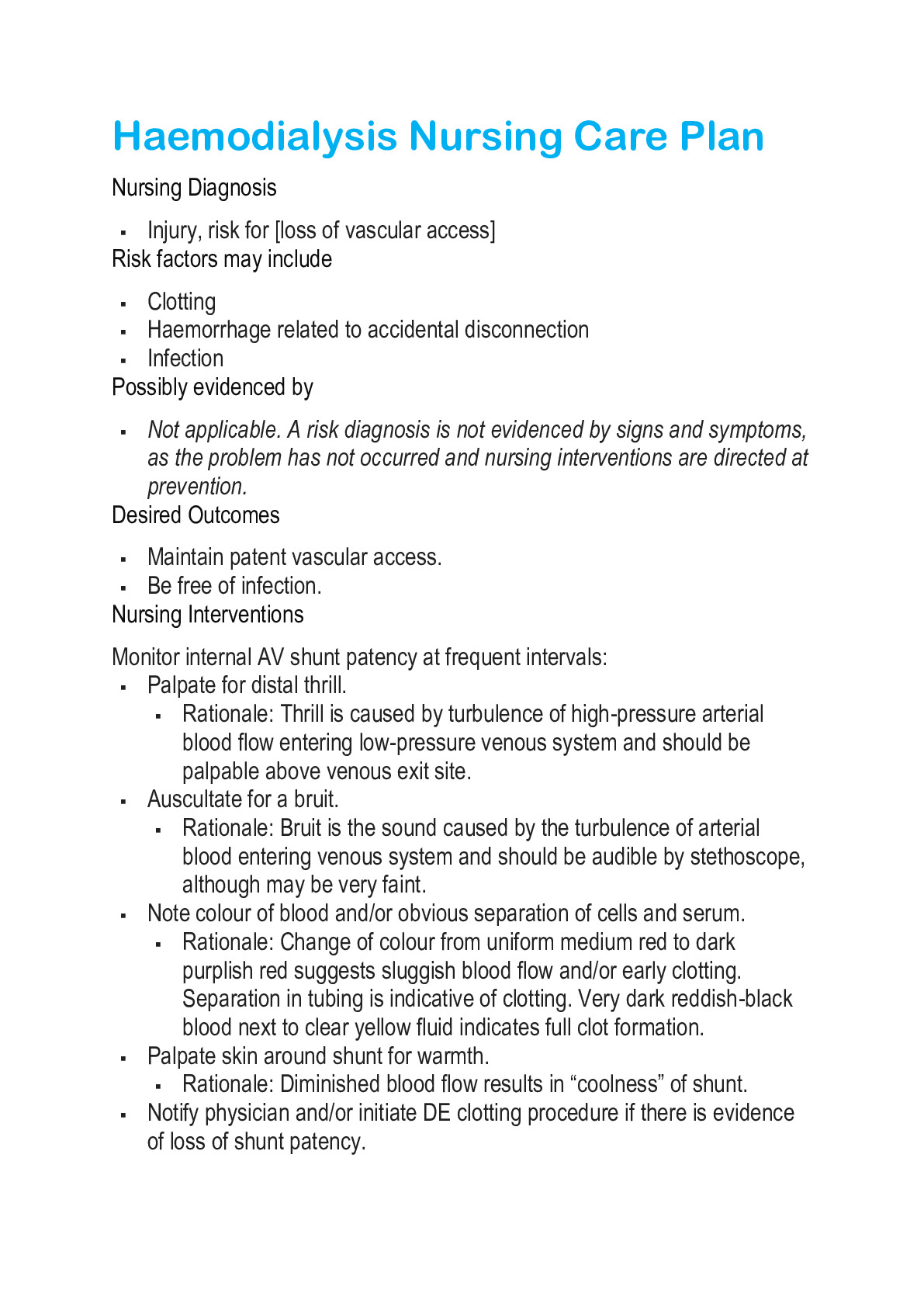 Haemodialysis Nursing Care Plan - DocMerit