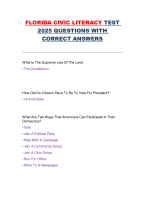 FLORIDA CIVIC LITERACY TEST 2025 QUESTIONS WITH CORRECT ANSWERS - DocMerit