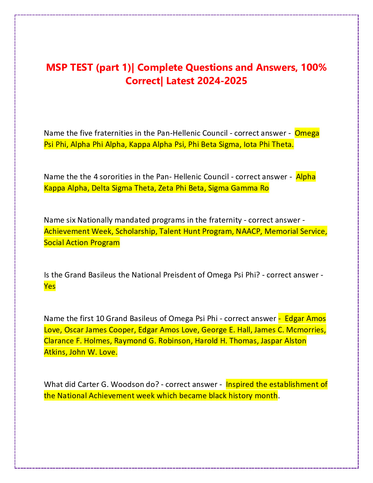 MSP TEST (part 1)| Complete Questions and Answers, 100% Correct| Latest ...