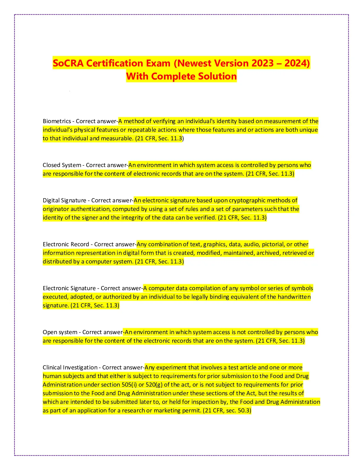 SoCRA Certification Exam (Newest Version 2023 – 2024) With Complete ...