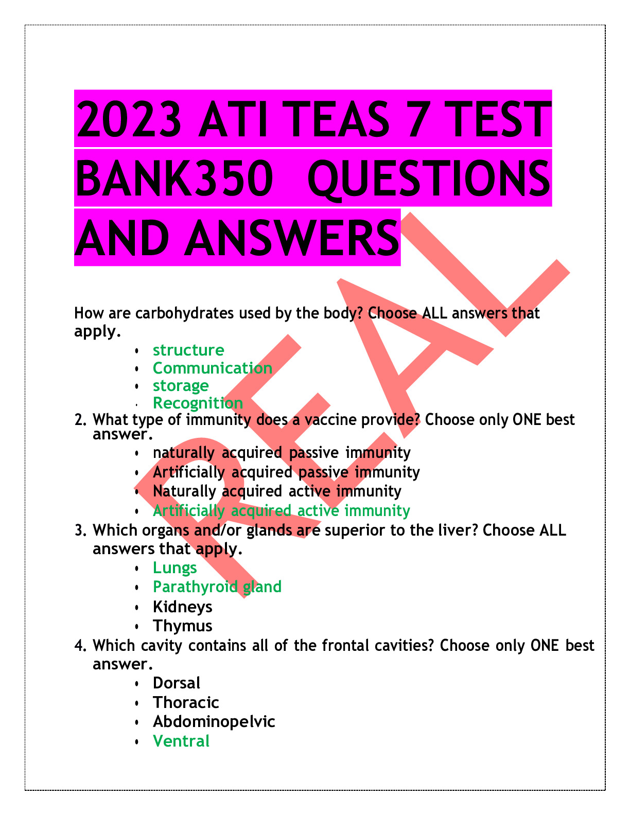 2023 ATI TEAS 7 TEST BANK350 QUESTIONS AND ANSWERS - DocMerit