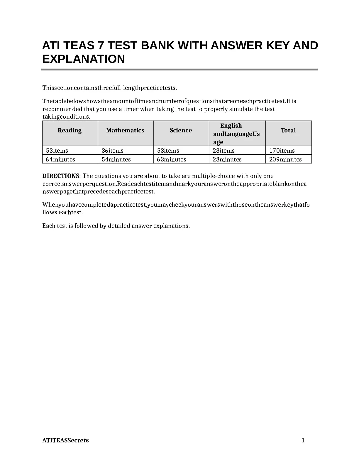 ATI TEAS 7 TEST BANK WITH ANSWER KEY AND EXPLANATION - DocMerit