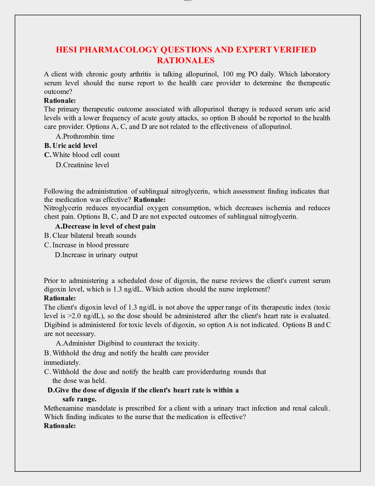 HESI (MED. SURGICAL,PEAD.NURSING,PHARMACOLOGY EXIT& PRACTICE TEST ASS ...