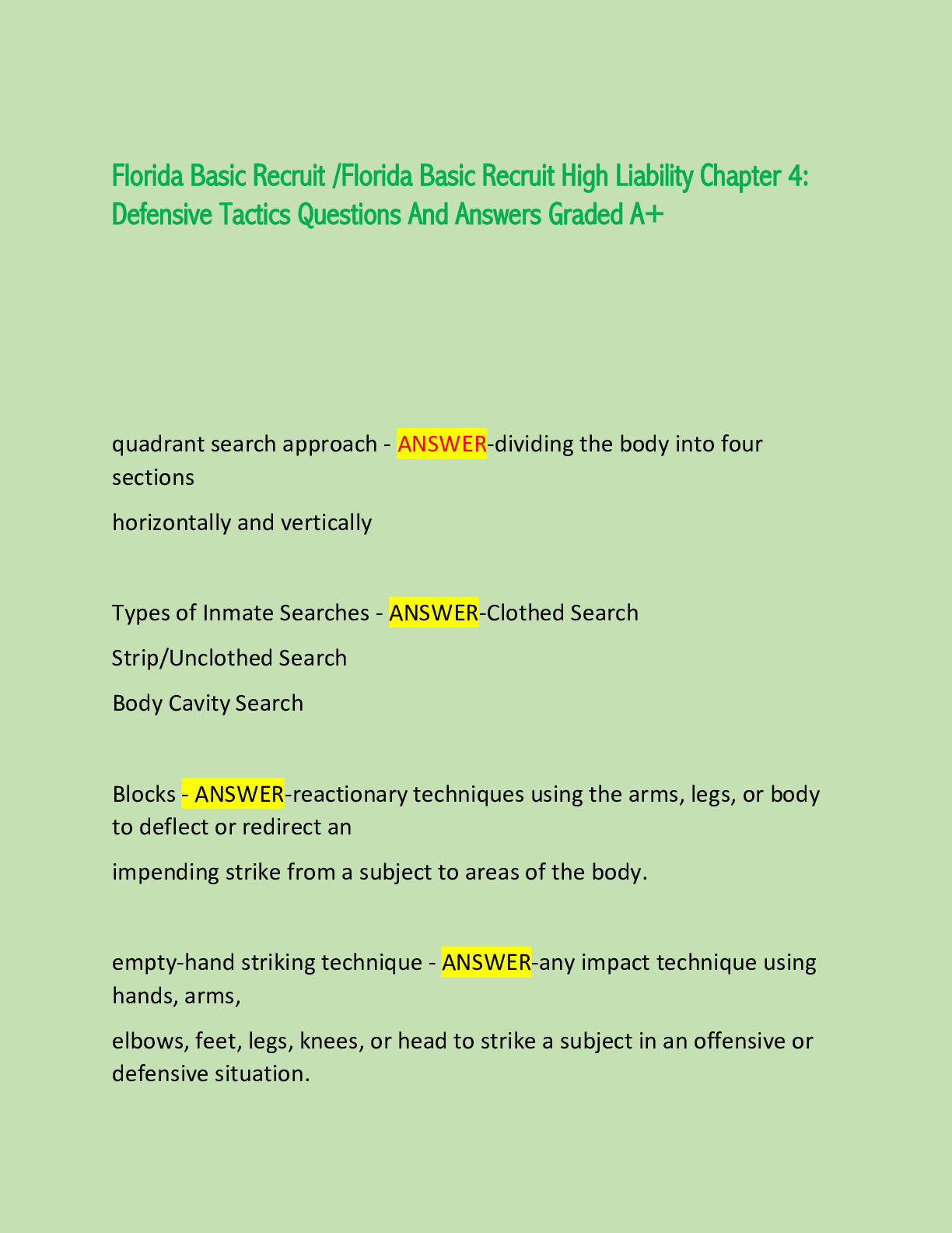 Florida Basic Recruit Training Program Chapter 4 Questions With