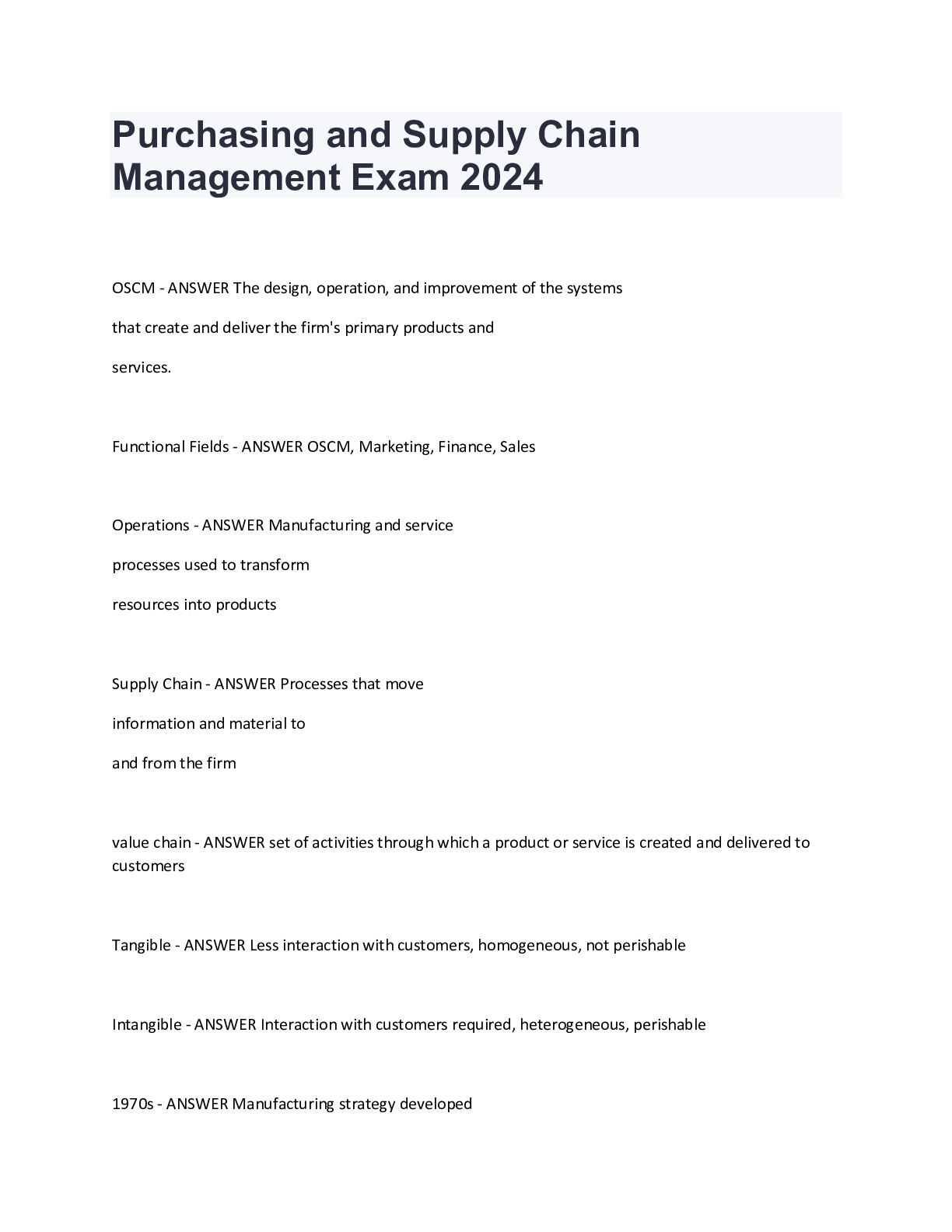 Purchasing and Supply Chain Management Final Exam 2024 - DocMerit