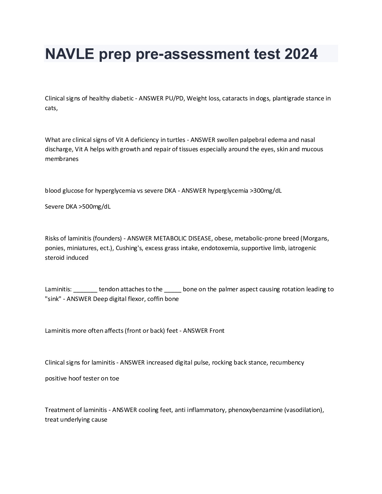 A TEST BANK OF NAVLE PREP COMPREHENSIVE EXAMAINATIONS (QUESTION ...