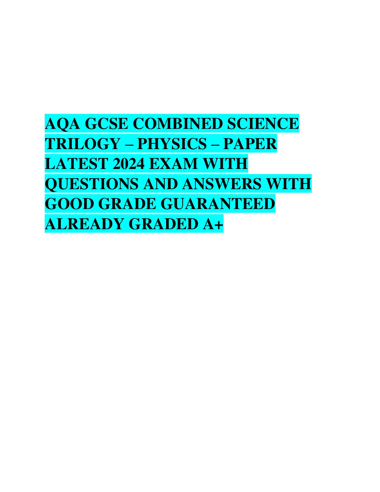AQA GCSE COMBINED SCIENCE TRILOGY – PHYSICS – PAPER LATEST 2024 EXAM ...