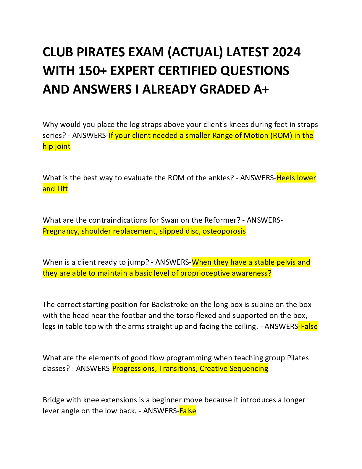 CLUB PIRATES EXAM (ACTUAL) LATEST 2024 WITH 150+ EXPERT CERTIFIED ...