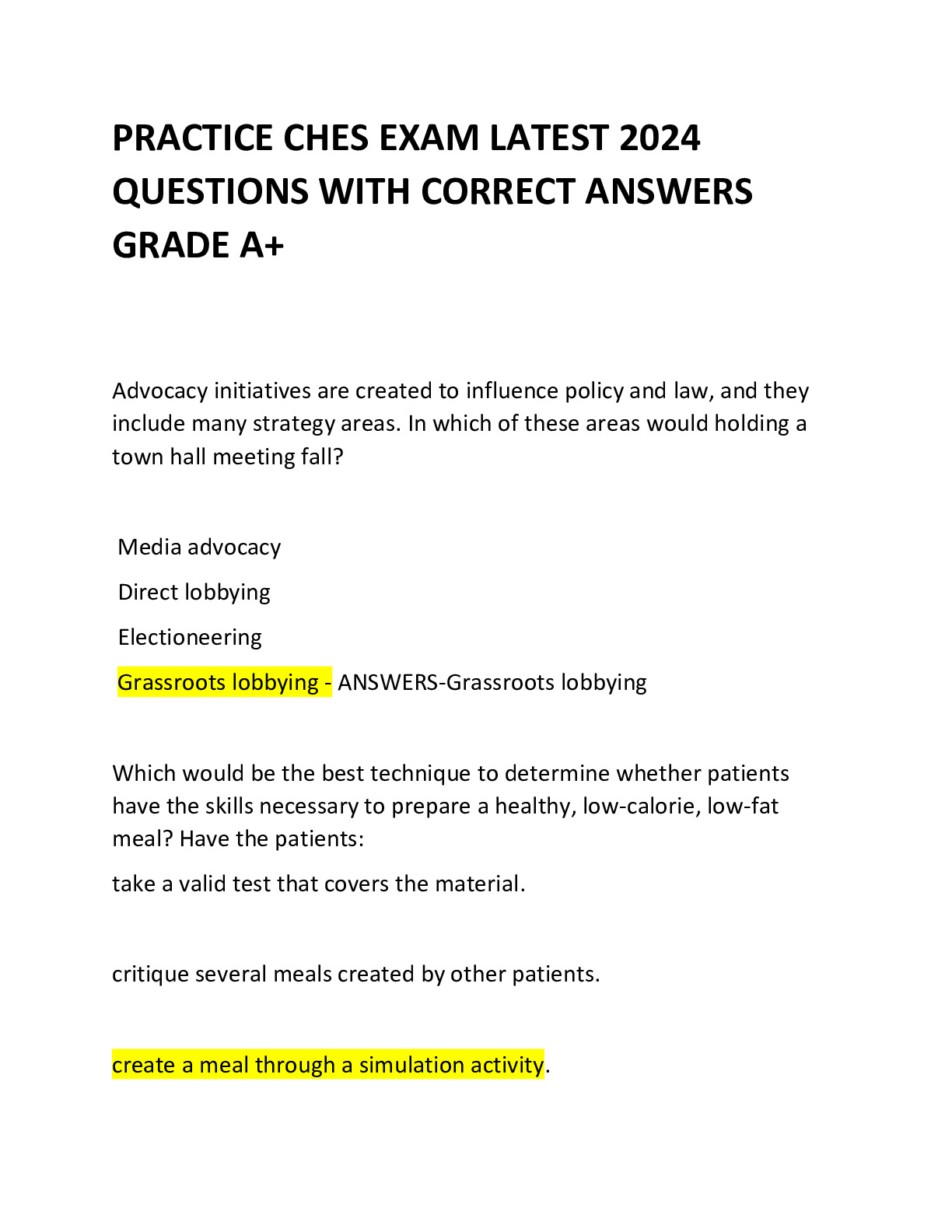 PRACTICE CHES EXAM LATEST 2024 QUESTIONS WITH CORRECT ANSWERS GRADE A+ ...