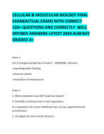 CELLULAR & MOLECULAR BIOLOGY FINAL EXAM(ACTUAL EXAM) WITH CORRECT 120 ...