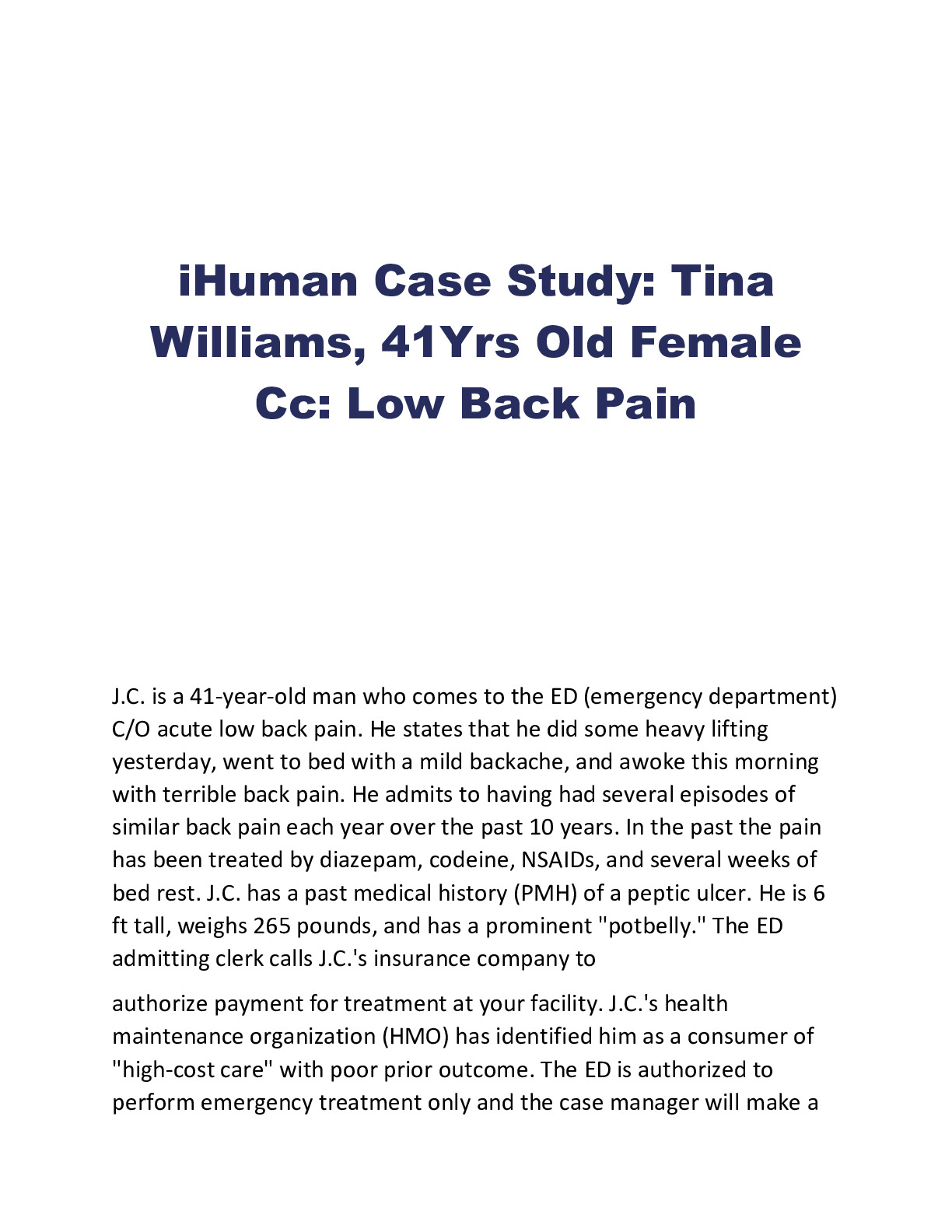 iHuman Case Study: Tina Williams, 71Yrs Old Female Cc: Low Back Pain ...