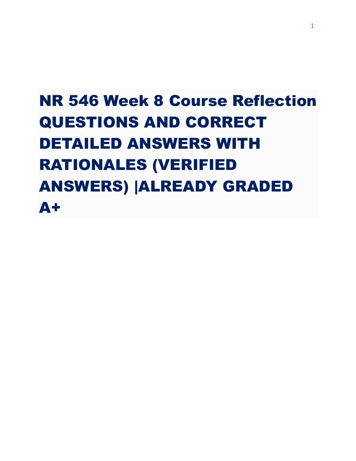 NR 546 Week 8 Course Reflection QUESTIONS AND CORRECT DETAILED ANSWERS WITH RATIONALES - DocMerit