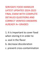 SERVSAFE FOOD HANDLER LATEST UPDATED 2024-2025 FINAL EXAM WITH COMPLETE ...