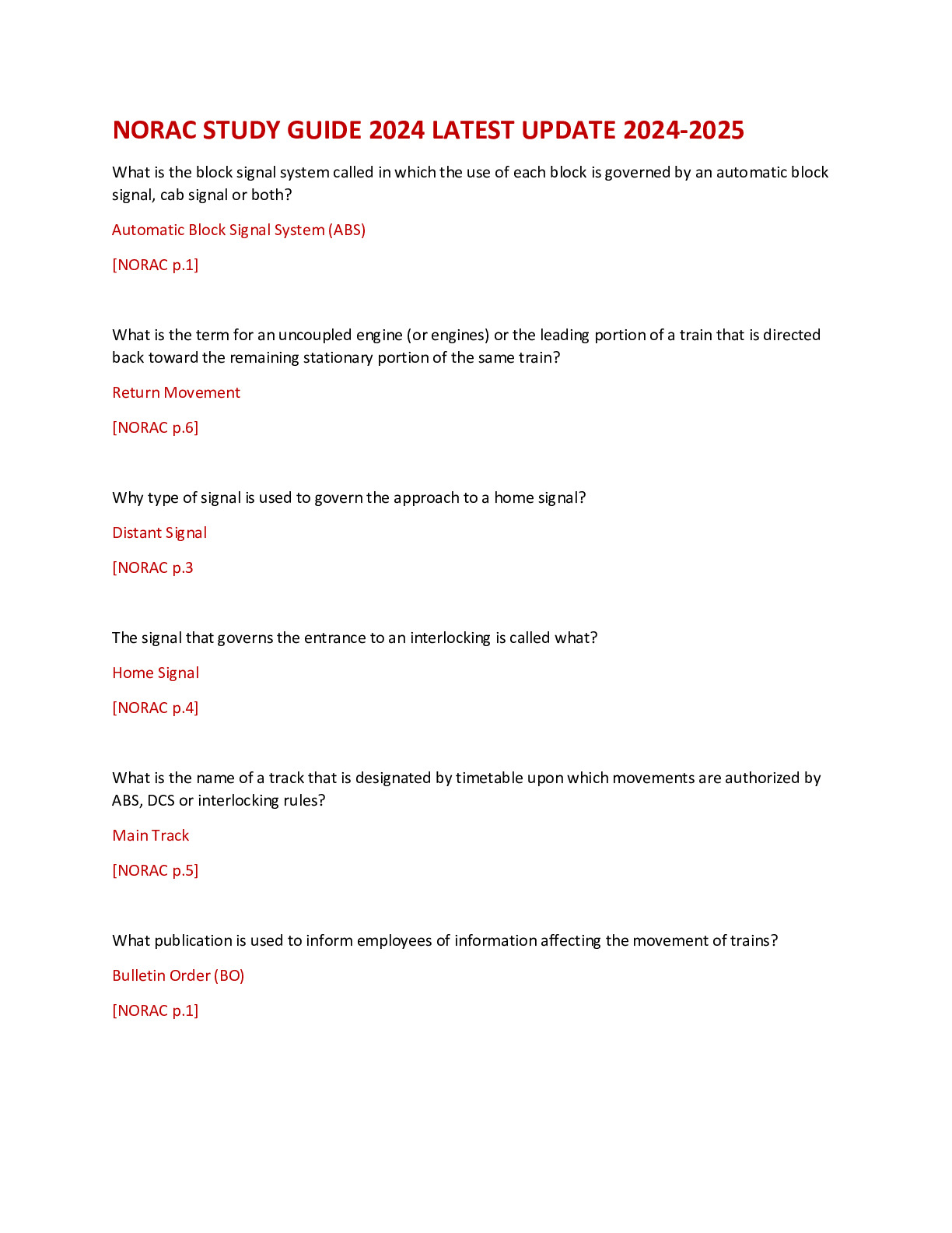 NORAC STUDY GUIDE 2024 LATEST UPDATE 2024-2025 - DocMerit