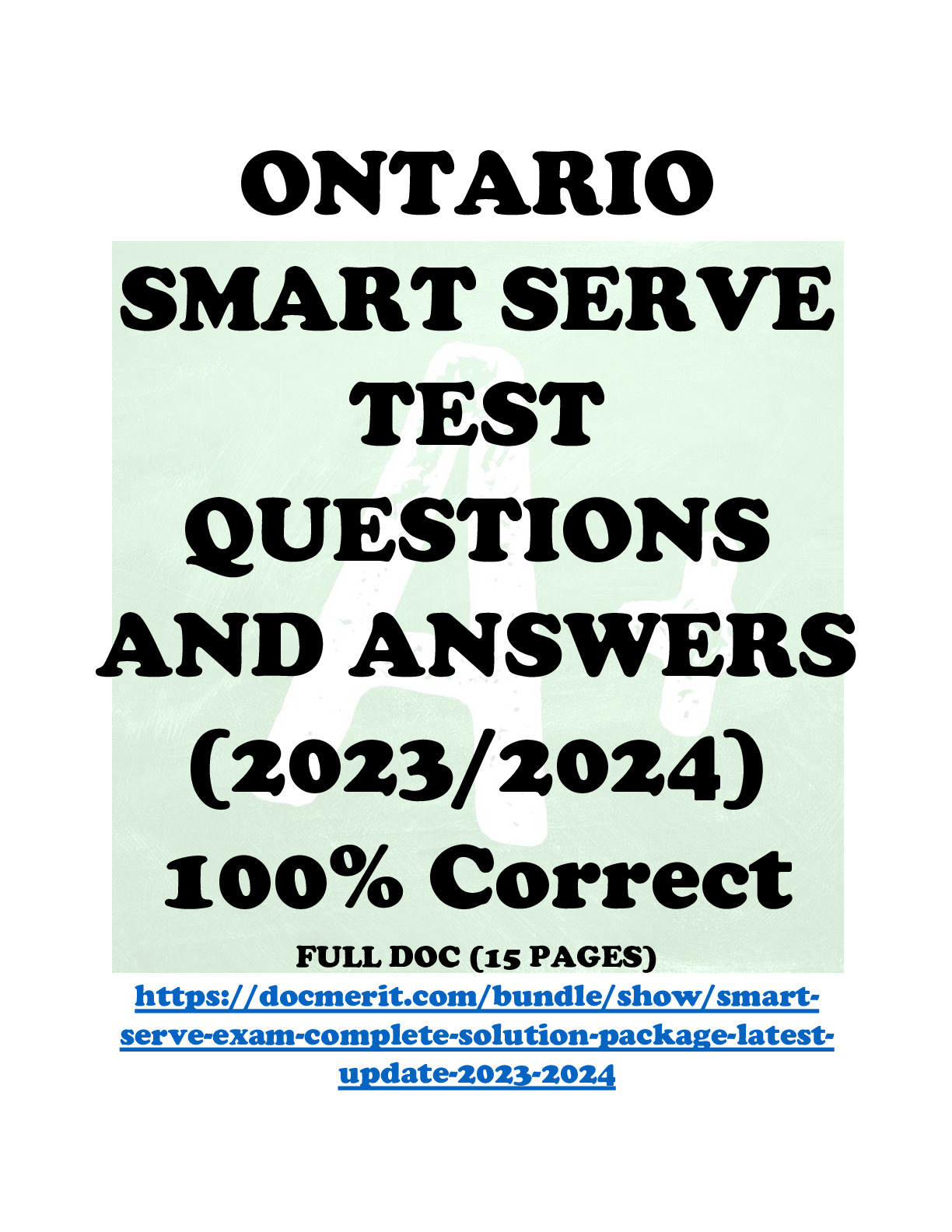 ONTARIO SMART SERVE TEST QUESTIONS AND ANSWERS (2023/2024) ONTARIO ...