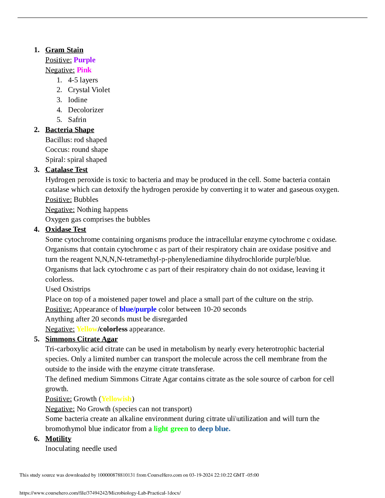 MICROBIOLOGY LAB PRACTICAL 1 ALREADY VERIFIED 2024 - DocMerit