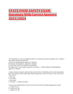 STATE FOOD SAFETY EXAM Questions With Correct Answers 2023/2024 - DocMerit