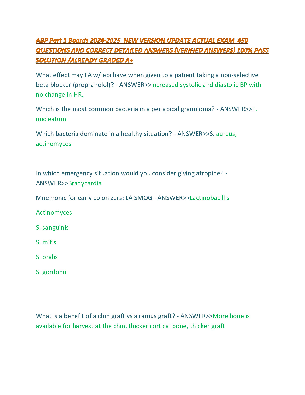 ABP Part 1 Boards 2024-2025 NEW VERSION UPDATE ACTUAL EXAM 450 ...