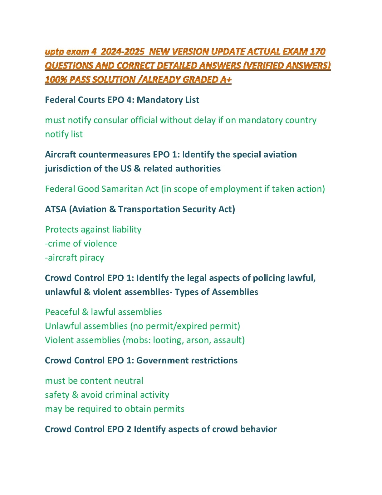 Uptp Exam 1 4 2024 2025 New Version Update Actual Exam 170 Questions