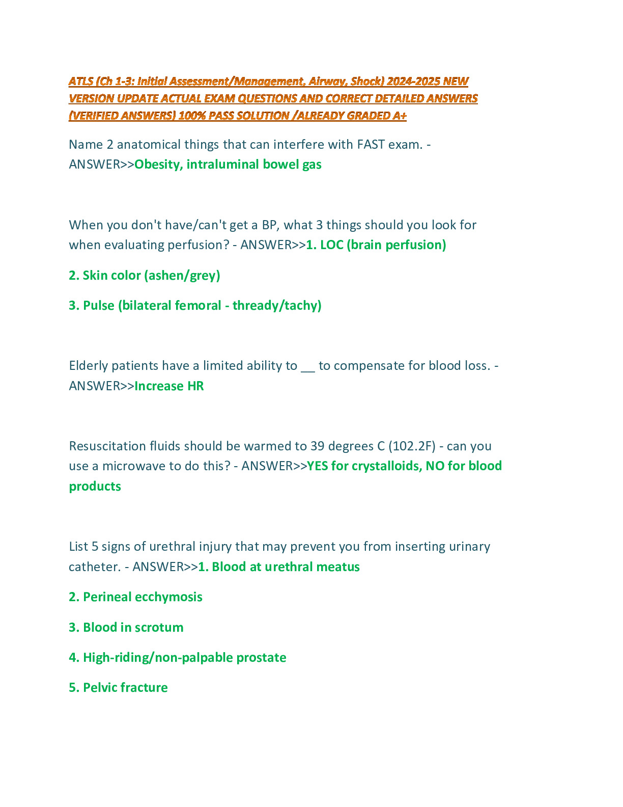 ATLS (Ch 1-3: Initial Assessment/Management, Airway, Shock) 2024-2025 ...
