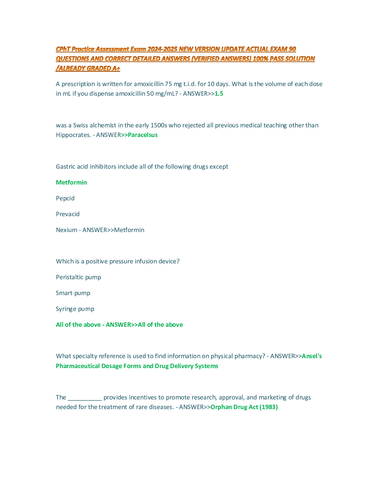 CPhT Practice Exam Questions & Answers 2024/2025 - DocMerit