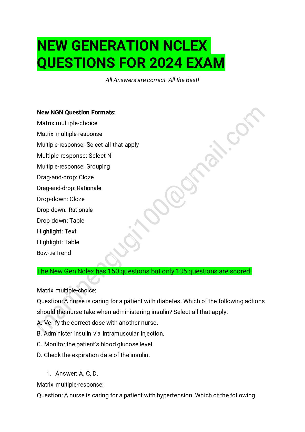 NEW GENERATION NCLEX PN QUESTIONS FOR 2023 EXAM/ NEW GENERATION NCLEX ...