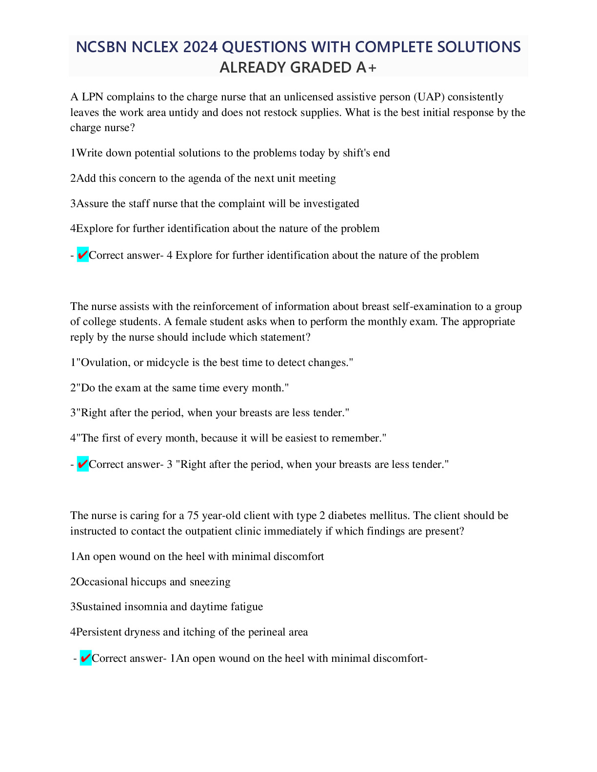 NCSBN NCLEX 2024 QUESTIONS WITH COMPLETE SOLUTIONS. - DocMerit