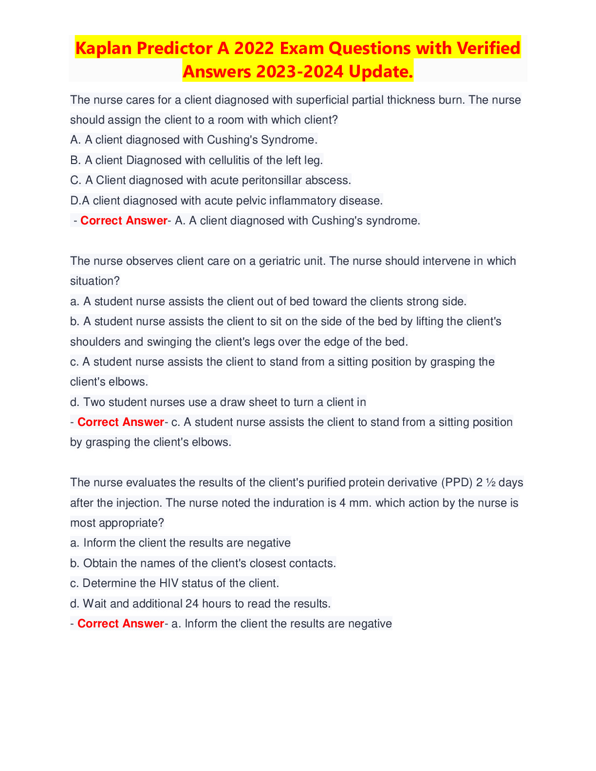 Kaplan Predictor A 2022 Exam Questions with Verified Answers 2023-2024 ...