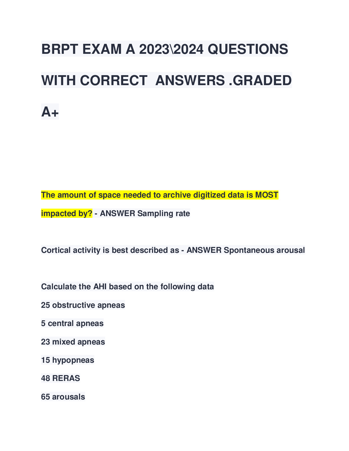 BRPT EXAM A 2023\2024 QUESTIONS WITH CORRECT ANSWERS .GRADED A+ - DocMerit