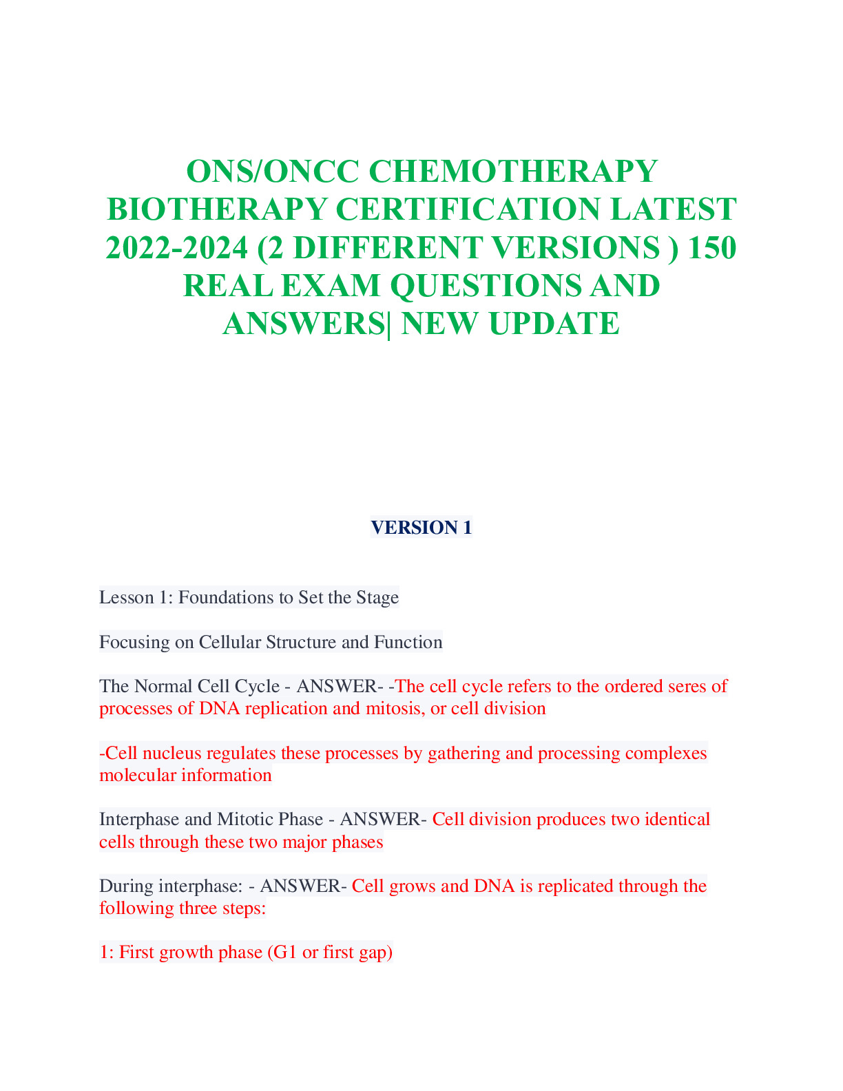 ONS ONCC CHEMOTHERAPY IMMUNOTHERAPY CERTIFICATION LATEST EXAM 2024