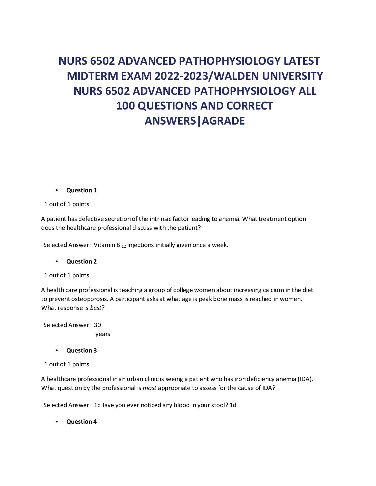 Nurs 6502 Advanced Pathophysiology Midterm Exam With 100 Verified Solutions Docmerit