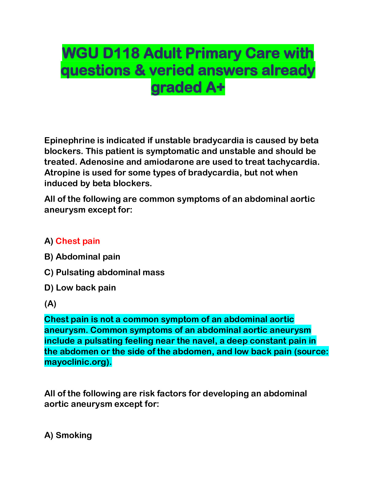 WGU D118 Adult Primary Care Review Exam-with 100% verified solutions 2024-2025 - DocMerit