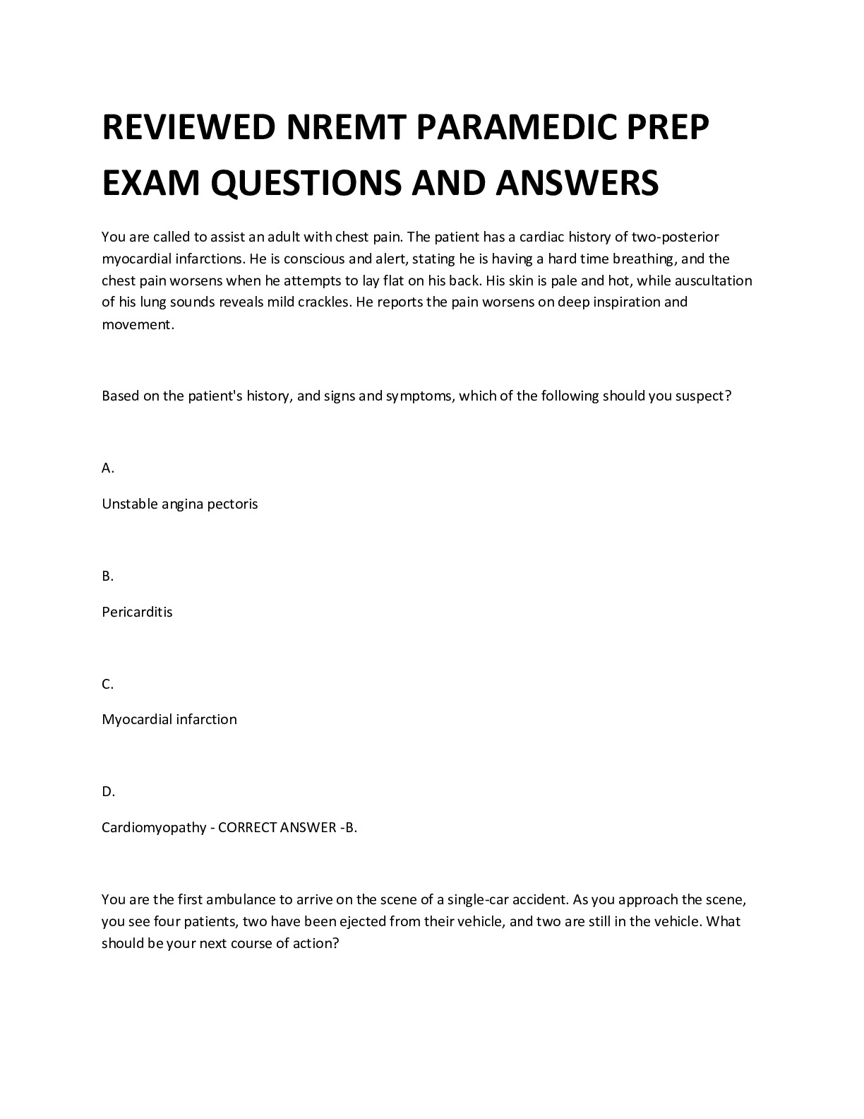 NREMT Paramedic Practice Test/ NREMT Practical Exam Updated 2024-2025 ...