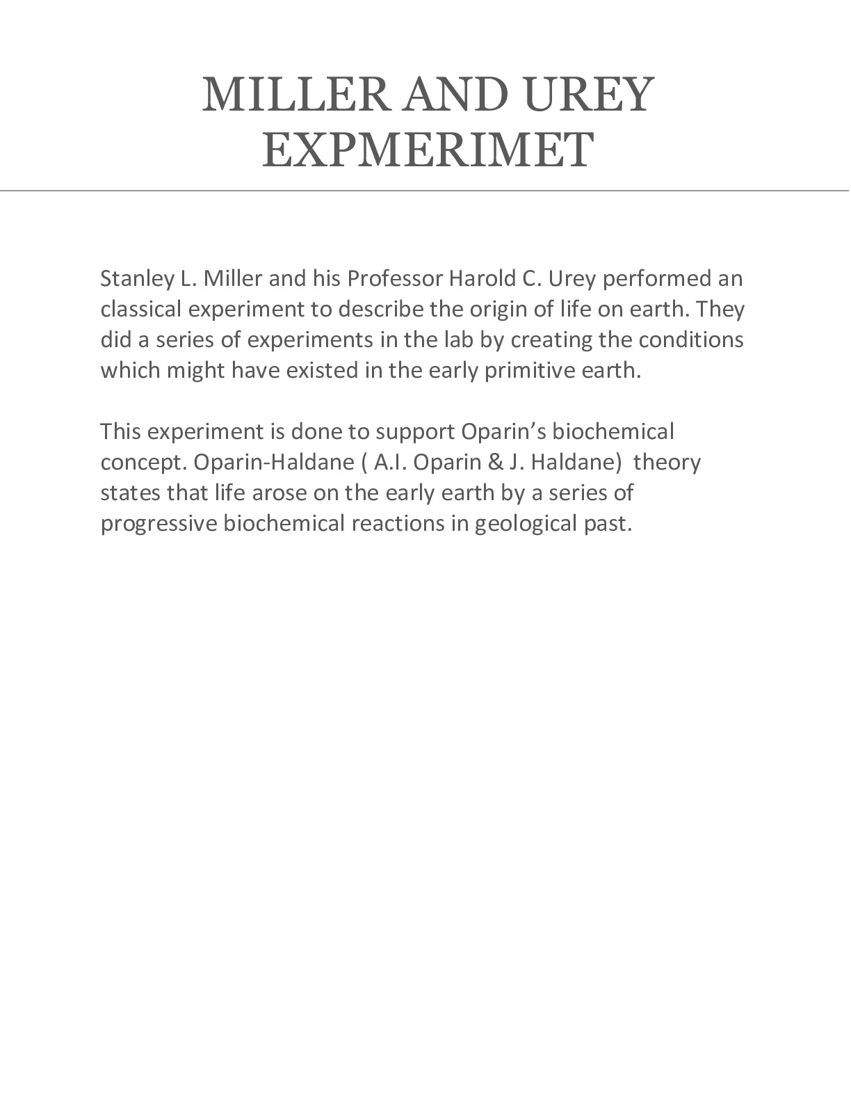Miller and urey experiment to verify biochemical origin of life - DocMerit